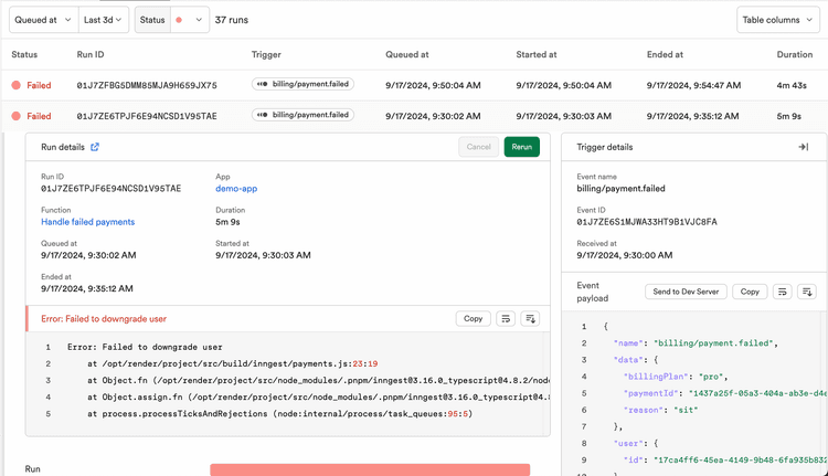 Inspecting a Function run - Inngest Documentation