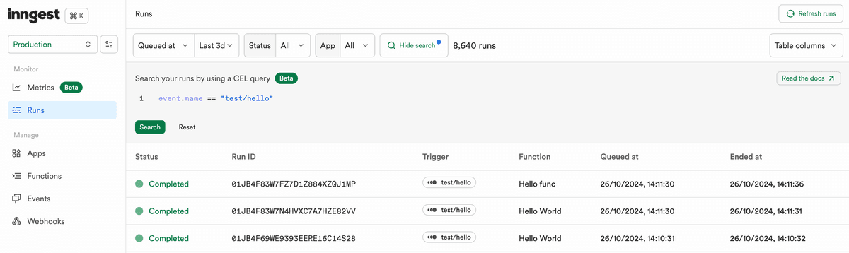 Inspecting a Function run - Inngest Documentation