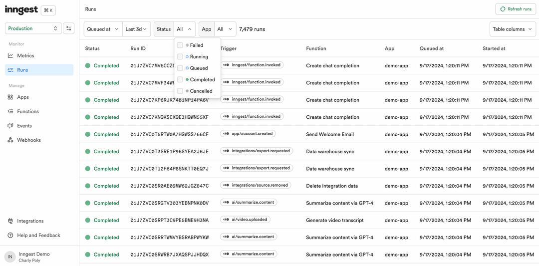Inspecting a Function run - Inngest Documentation