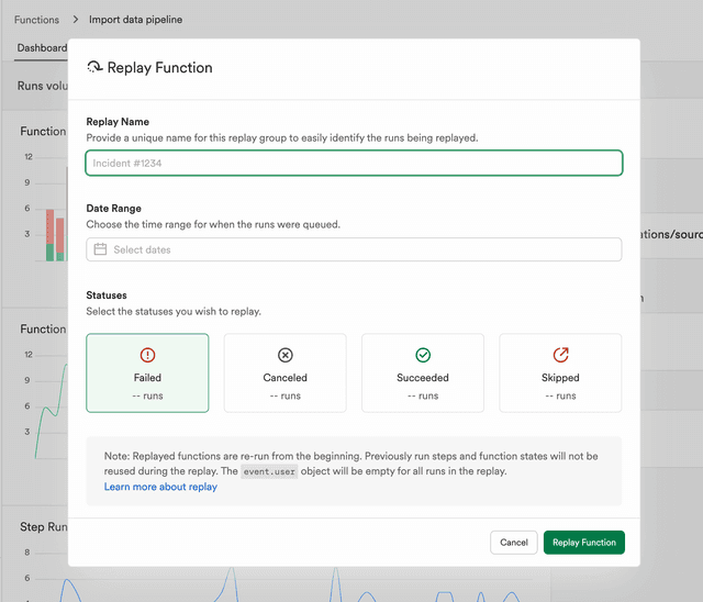 Function Replay - Inngest Documentation