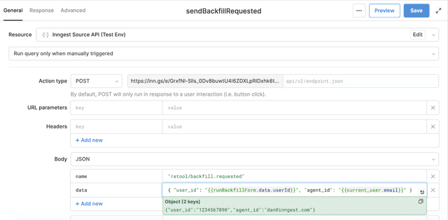 Trigger your code from Retool - Inngest Documentation