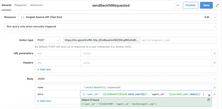Trigger your code from Retool - Inngest Documentation